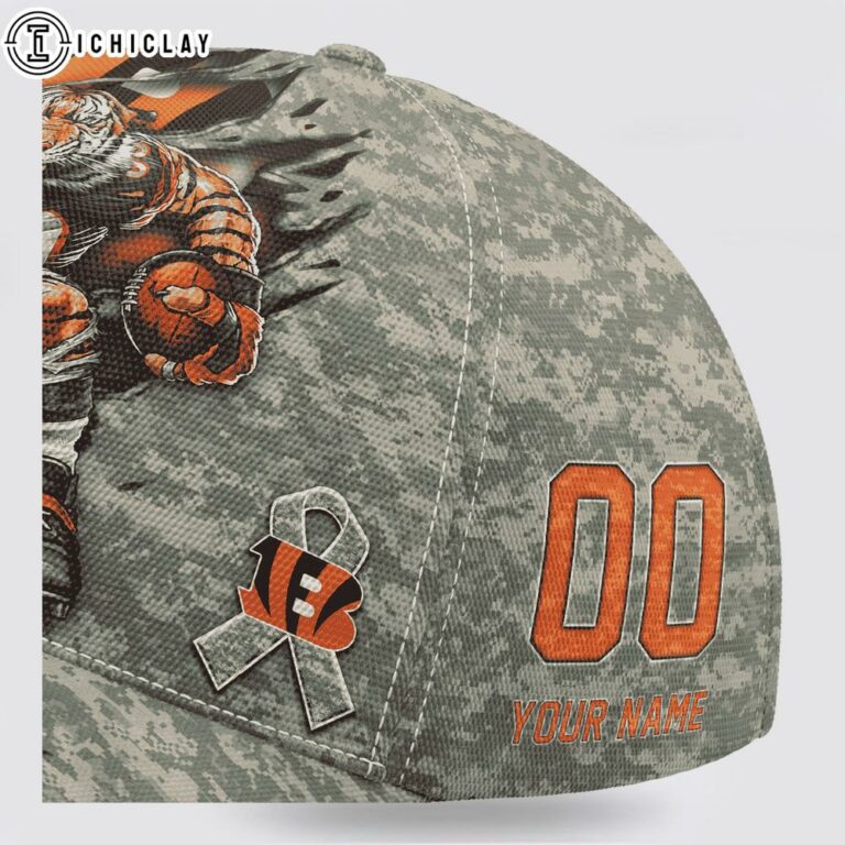 Custom Name And Number NFL Bengals Camo Mascot Classic Baseball Cap ...