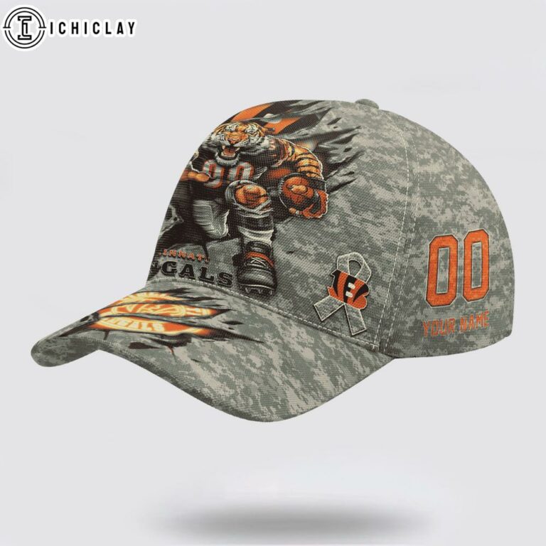 Custom Name And Number NFL Bengals Camo Mascot Classic Baseball Cap ...