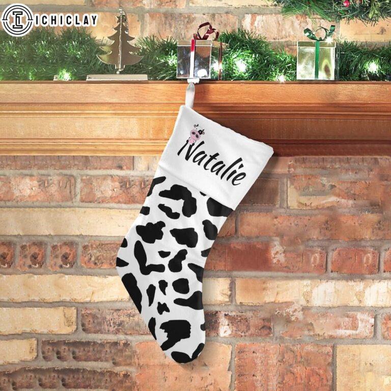 Custom Name Cow Skin Pattern Merry Christmas Stocking Hanging - ichiclay